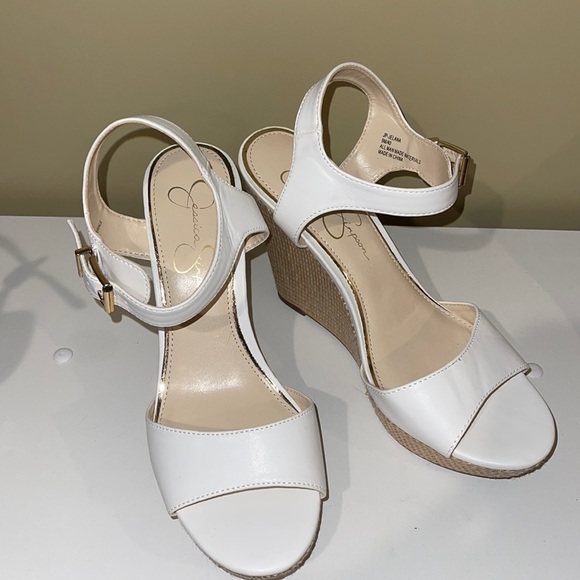 Jessica Simpson | Shoes | Brand New Jessica Simpson White Wedges 9 ...